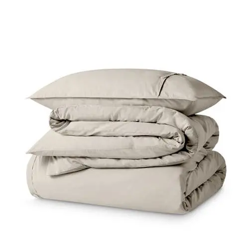 BARE HOME 100% Organic Cotton Percale Duvet Cover And Sham Set - French Beige