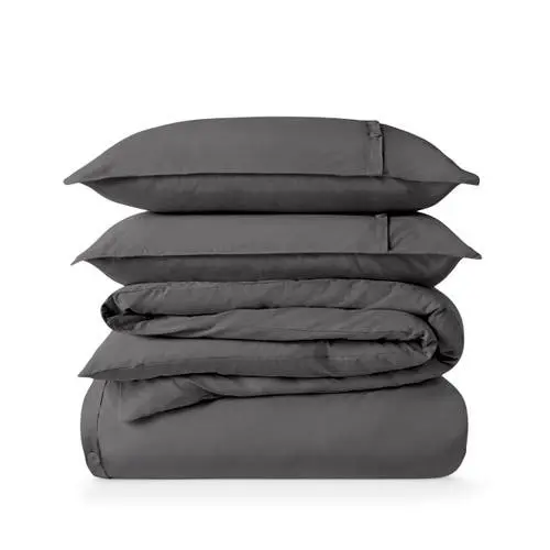 BARE HOME 100% Organic Cotton Percale Duvet Cover And Sham Set - Grey