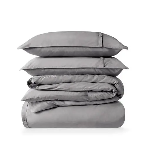 BARE HOME 100% Organic Cotton Percale Duvet Cover And Sham Set - Light Grey