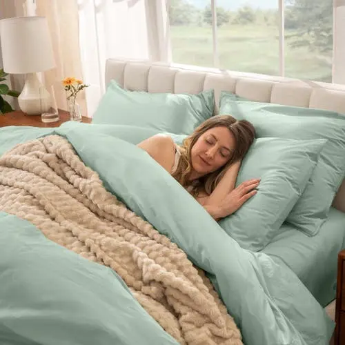 BARE HOME 100% Organic Cotton Percale Duvet Cover And Sham Set - Willow