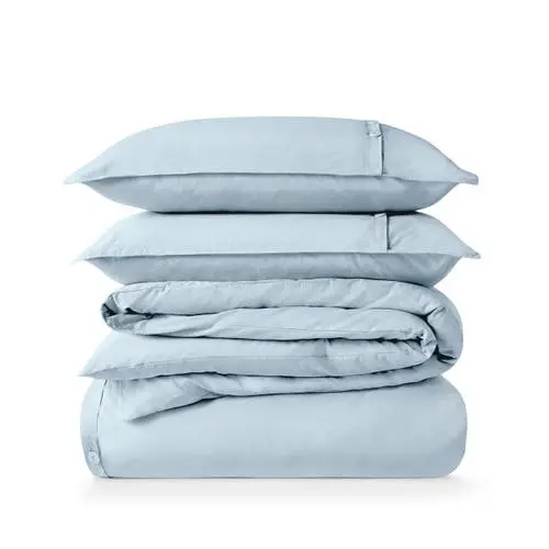 BARE HOME 100% Organic Cotton Percale Duvet Cover And Sham Set - Winter Blue