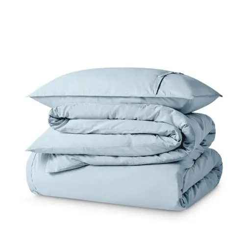 BARE HOME 100% Organic Cotton Percale Duvet Cover And Sham Set - Winter Blue