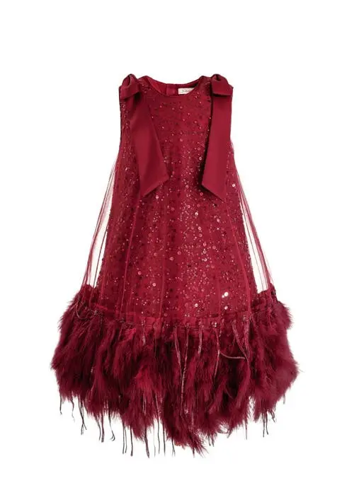 TULLEEN Sequin Feathered Hem Sleeveless Dress