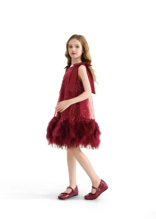 TULLEEN Sequin Feathered Hem Sleeveless Dress