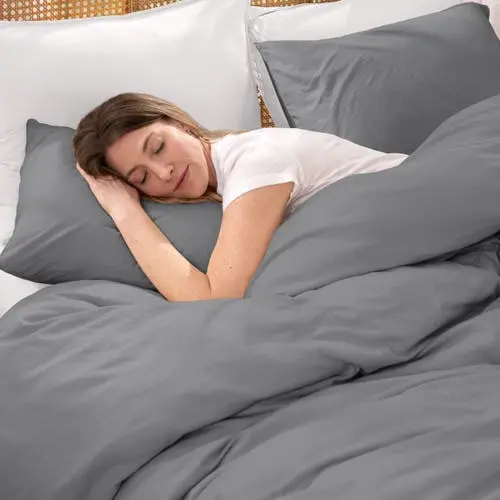BARE HOME Organic Cotton Jersey Duvet Cover & Pillowcase Set - Grey