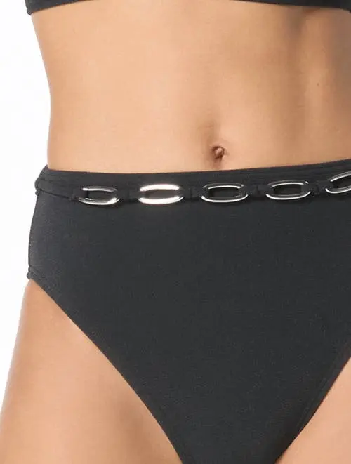 Michael Kors Oval Link Belted High Waist Bikini Bottom - Black