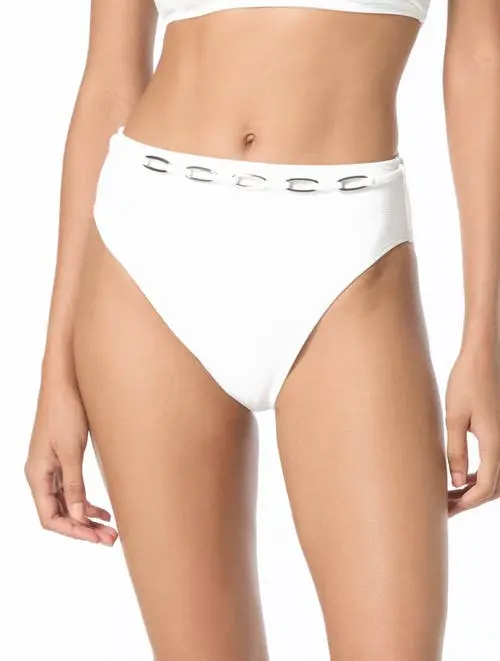 Michael Kors Oval Link Crepe Solids High Waist Bottom - White