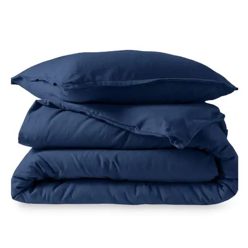 BARE HOME 100% Cotton Flannel Duvet Cover & Sham Set - Dark Blue