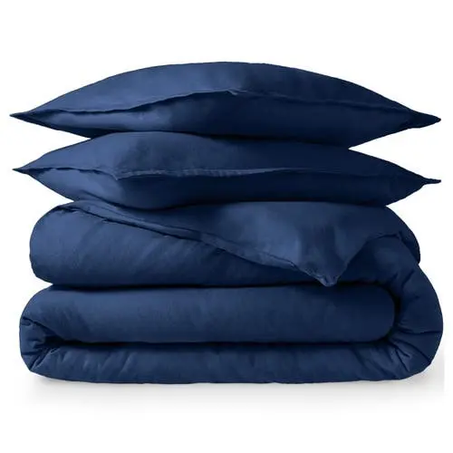 BARE HOME 100% Cotton Flannel Duvet Cover & Sham Set - Dark Blue