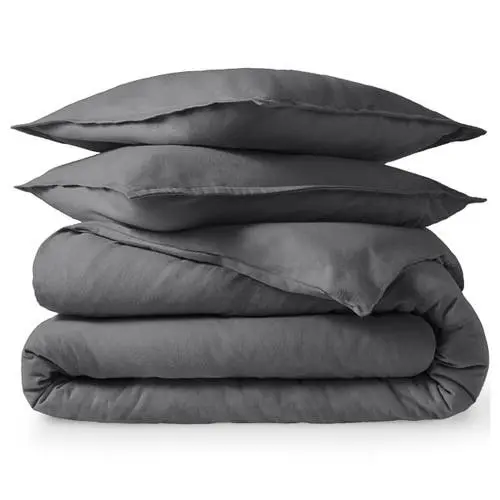 BARE HOME 100% Cotton Flannel Duvet Cover & Sham Set - Grey