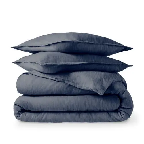 BARE HOME 100% Cotton Flannel Duvet Cover & Sham Set - Heather Indigo
