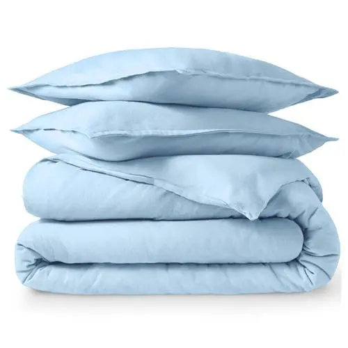 BARE HOME 100% Cotton Flannel Duvet Cover & Sham Set - Light Blue