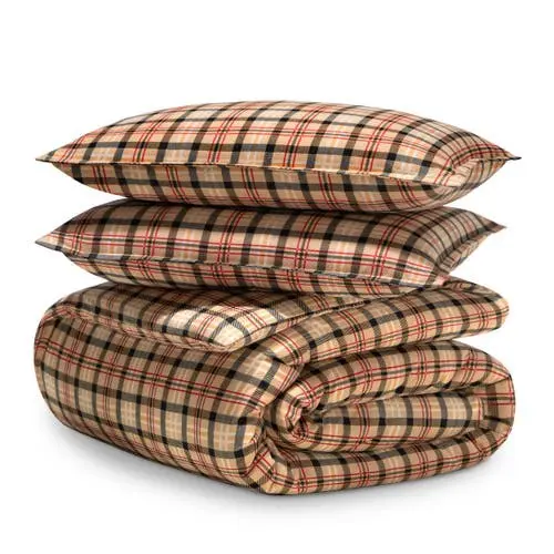 BARE HOME 100% Cotton Flannel Duvet Cover & Sham Set - Red Lodge Plaid
