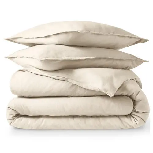 BARE HOME 100% Cotton Flannel Duvet Cover & Sham Set - Sand