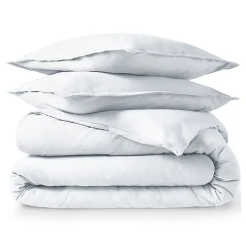 BARE HOME 100% Cotton Flannel Duvet Cover & Sham Set - White