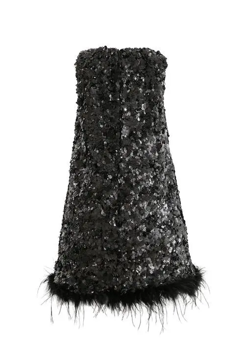 TULLEEN Sequin And Feather Hem Dress