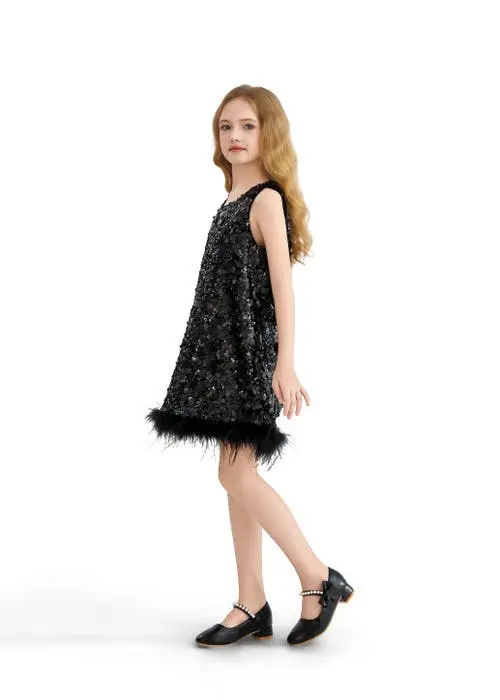 TULLEEN Sequin And Feather Hem Dress