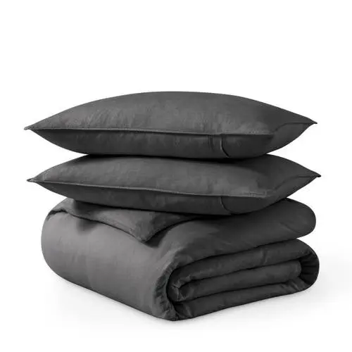 BARE HOME 100% European Linen Duvet Cover And Sham Set - Grey