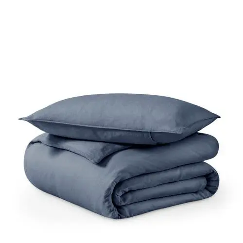 BARE HOME 100% European Linen Duvet Cover And Sham Set - Indigo