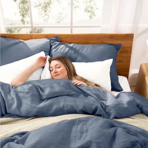 BARE HOME 100% European Linen Duvet Cover And Sham Set