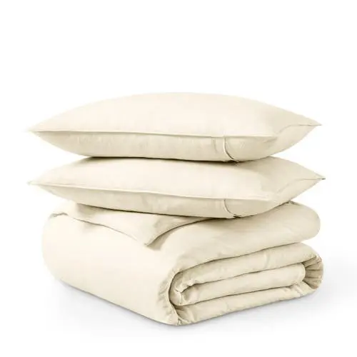 BARE HOME 100% European Linen Duvet Cover And Sham Set - Natural