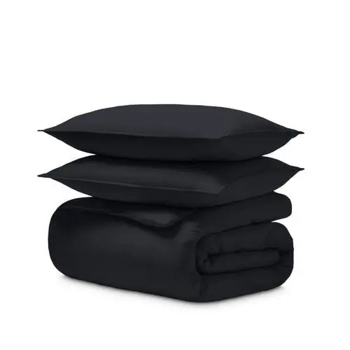 BARE HOME Organic Cotton Jersey Duvet Cover & Pillowsham Set - Black