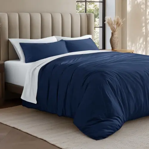 BARE HOME Organic Cotton Jersey Duvet Cover & Pillowsham Set - Dark Blue