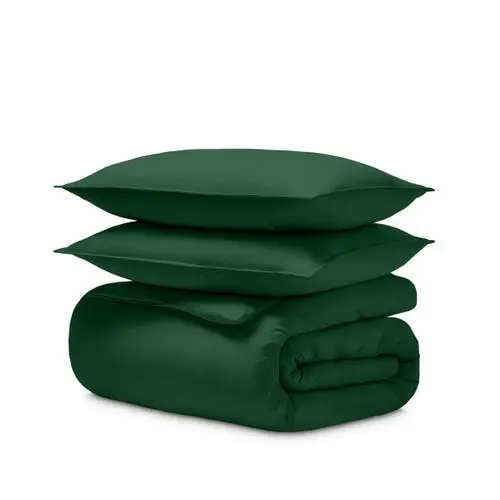 BARE HOME Organic Cotton Jersey Duvet Cover & Pillowsham Set - Forest Green