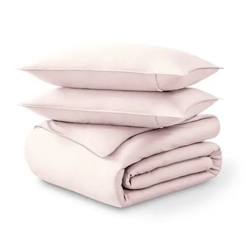 BARE HOME 400 Thread Count Organic Cotton Sateen Duvet Cover And Sham Set - Dusty Pink