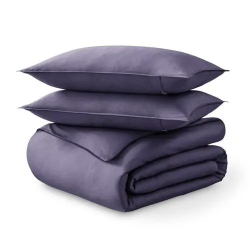 BARE HOME 400 Thread Count Organic Cotton Sateen Duvet Cover And Sham Set - Dusty Purple