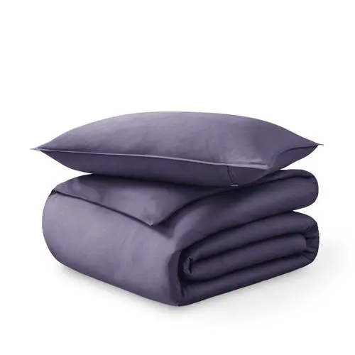 BARE HOME 400 Thread Count Organic Cotton Sateen Duvet Cover And Sham Set - Dusty Purple
