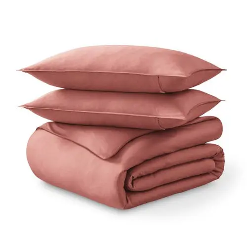 BARE HOME 400 Thread Count Organic Cotton Sateen Duvet Cover And Sham Set - Dusty Rose