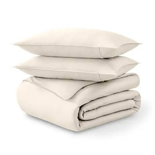 BARE HOME 400 Thread Count Organic Cotton Sateen Duvet Cover And Sham Set - French Beige