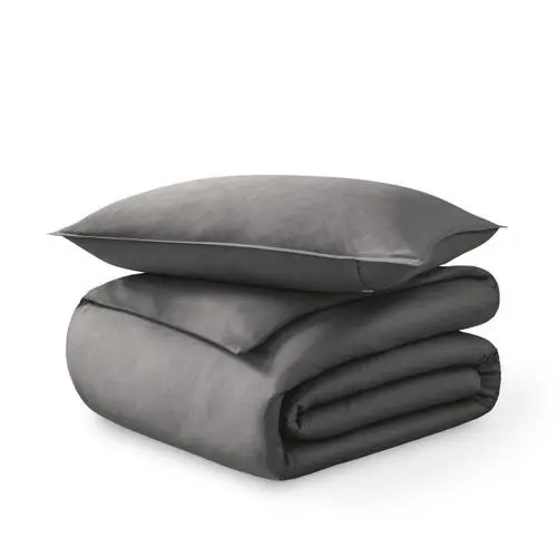 BARE HOME 400 Thread Count Organic Cotton Sateen Duvet Cover And Sham Set - Grey