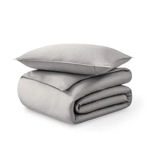 BARE HOME 400 Thread Count Organic Cotton Sateen Duvet Cover And Sham Set - Light Grey