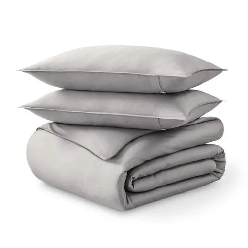 BARE HOME 400 Thread Count Organic Cotton Sateen Duvet Cover And Sham Set - Light Grey