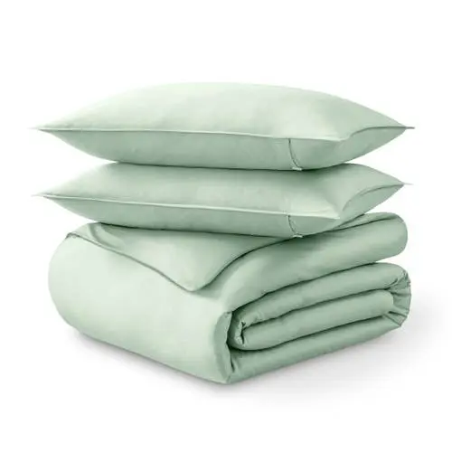 BARE HOME 400 Thread Count Organic Cotton Sateen Duvet Cover And Sham Set - Willow