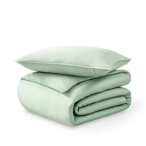 BARE HOME 400 Thread Count Organic Cotton Sateen Duvet Cover And Sham Set - Willow
