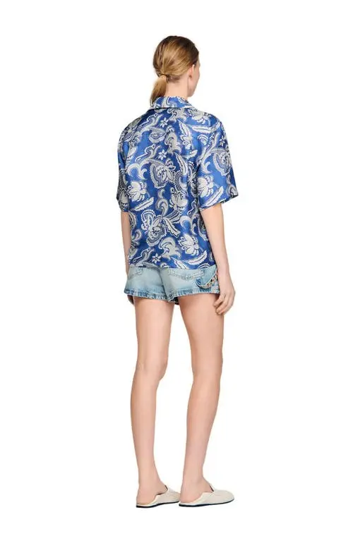 Sandro Floral Print Button-down Shirt - Blue/ecru