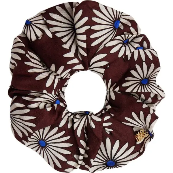 Sandro Printed Silk Scrunchie - Marron/bleu