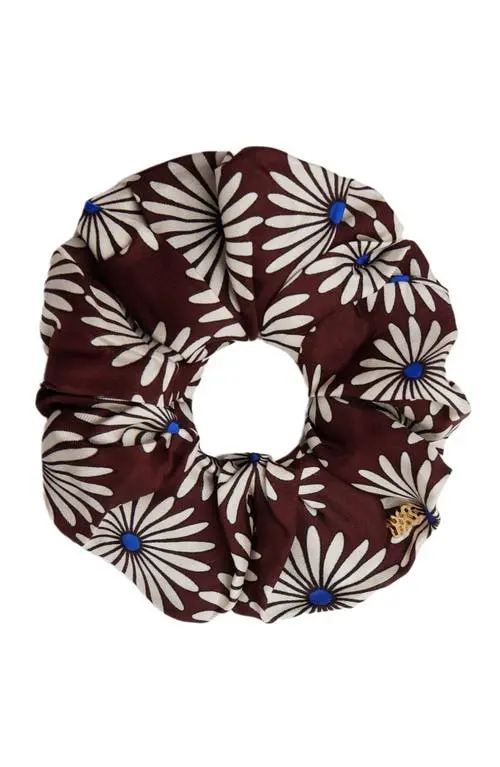 Sandro Printed Silk Scrunchie - Marron/bleu