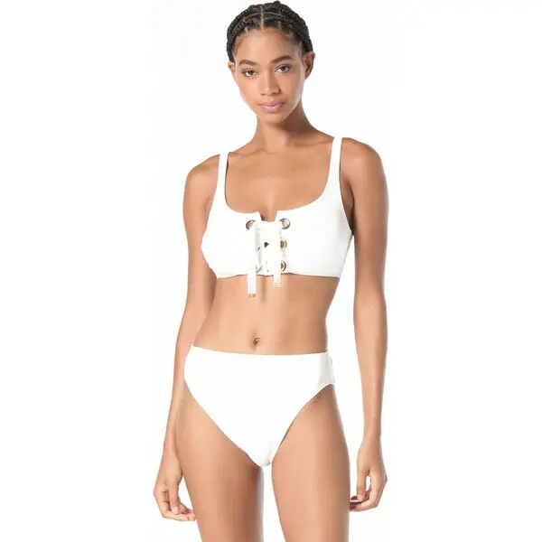 Michael Kors Grommet Solids Lace Up Bralette - White