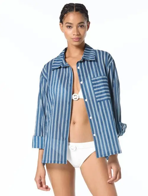 Michael Kors Marina Stripe Cover Up Shirt Swim