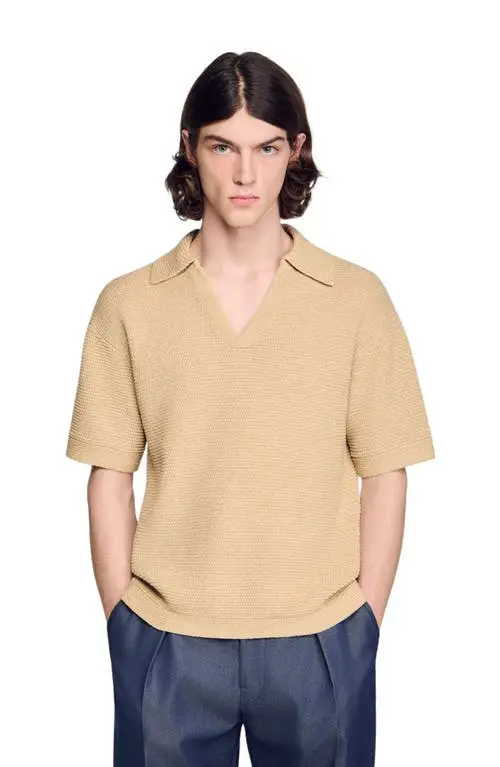 Sandro Jute-effect Polo Shirt - Beige