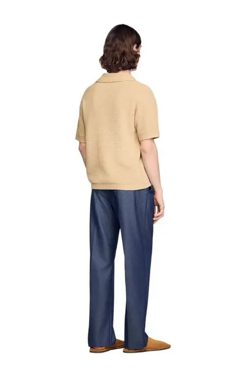 Sandro Jute-effect Polo Shirt - Beige