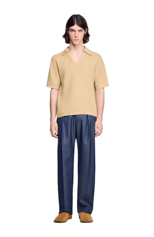 Sandro Jute-effect Polo Shirt - Beige