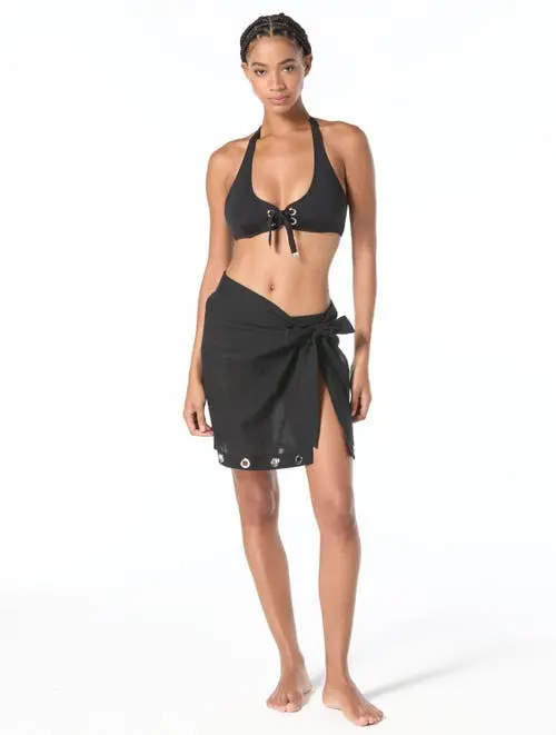 Michael Kors Grommet Solids Halter Bra Swim Top - Black