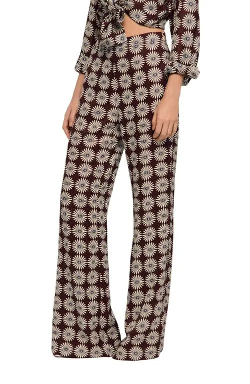 Sandro Floral-print Floaty Trousers - Deep Blue/ocher