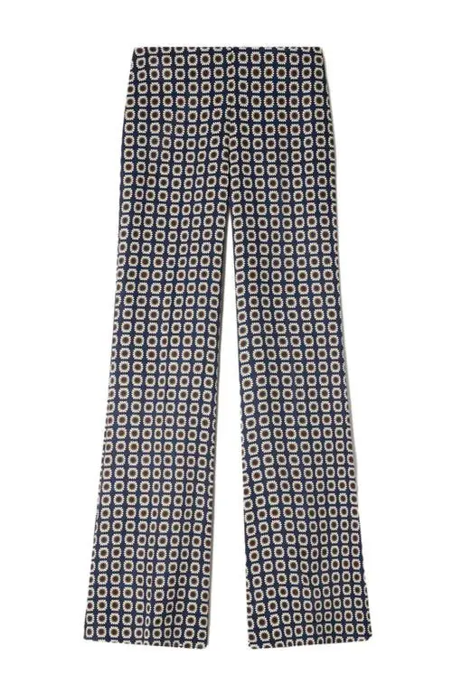 Sandro Floral-print Flared Trousers - Deep Blue/ocher