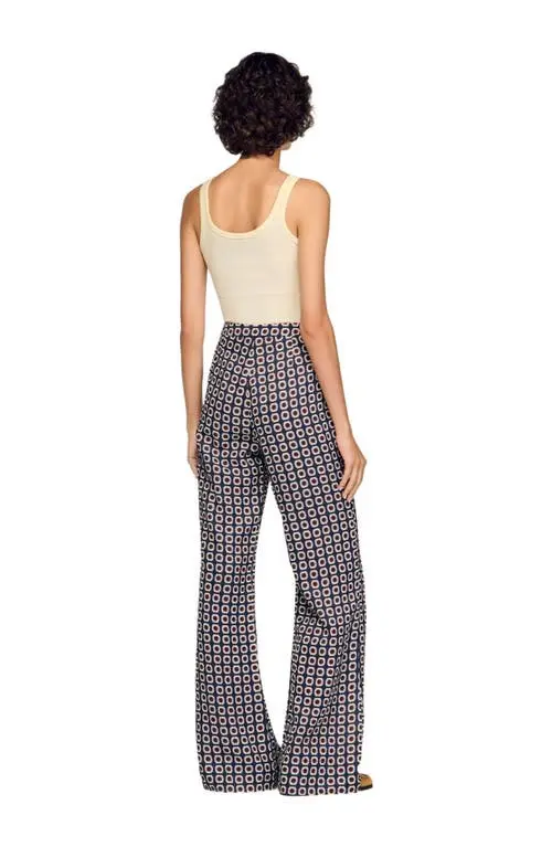 Sandro Floral-print Flared Trousers - Deep Blue/ocher